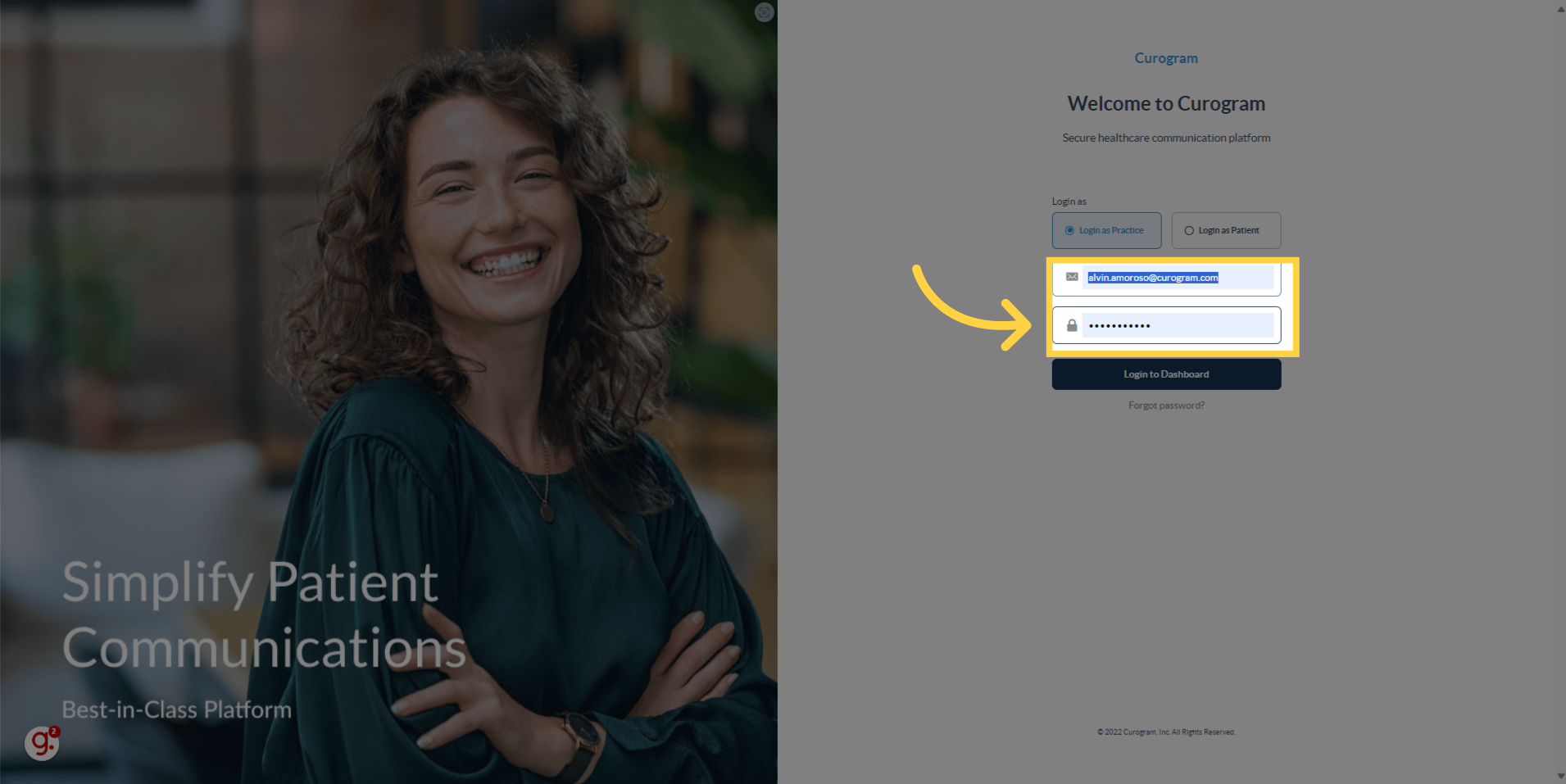 Logging in to Curogram App