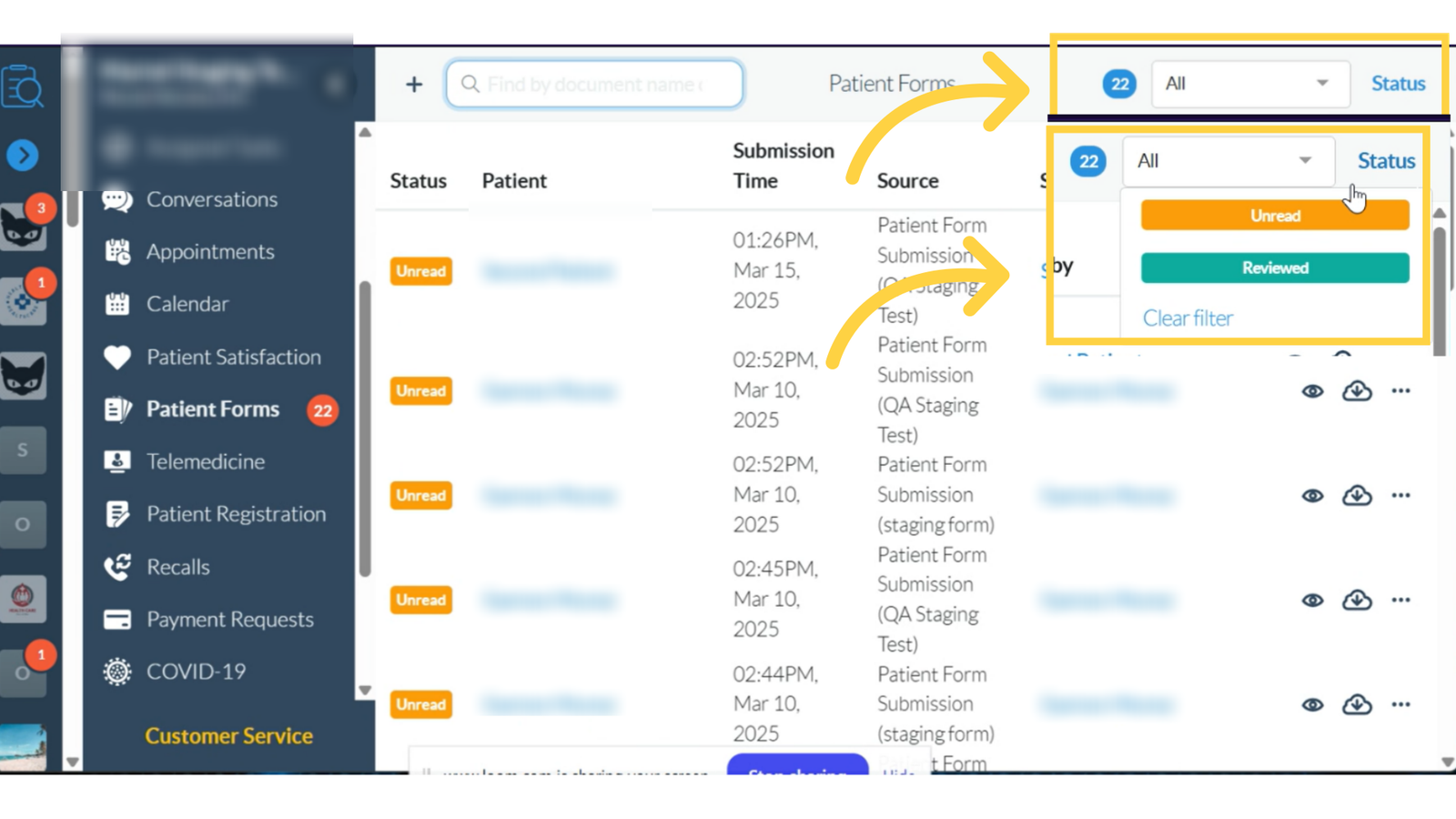 Patient Forms Feature